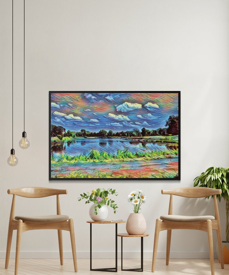 Abstract Lake Landscape Art Print | Neutral Wall Decor (digital ...