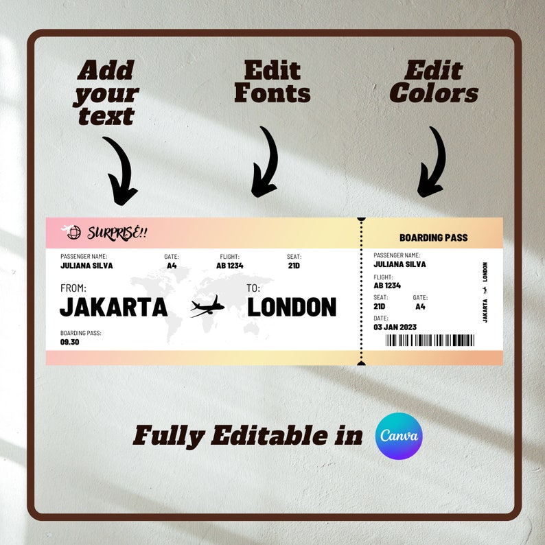 Editable Boarding Pass Template Digital Download DIY Boarding - Etsy