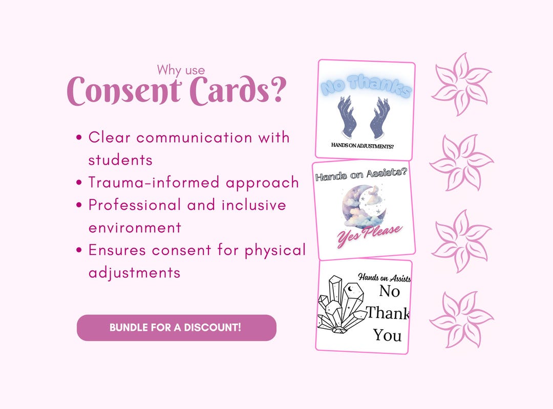 Yoga Consent Cards - 20 Pack (10 Designs) - Yes/no Physical Adjustments ...