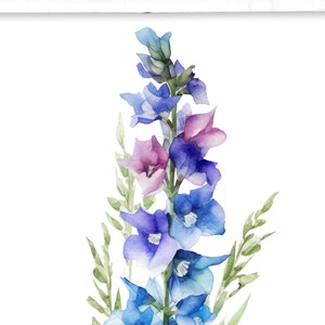 Purple Larkspur July Birth Month Flower Watercolor Digital Art Print ...