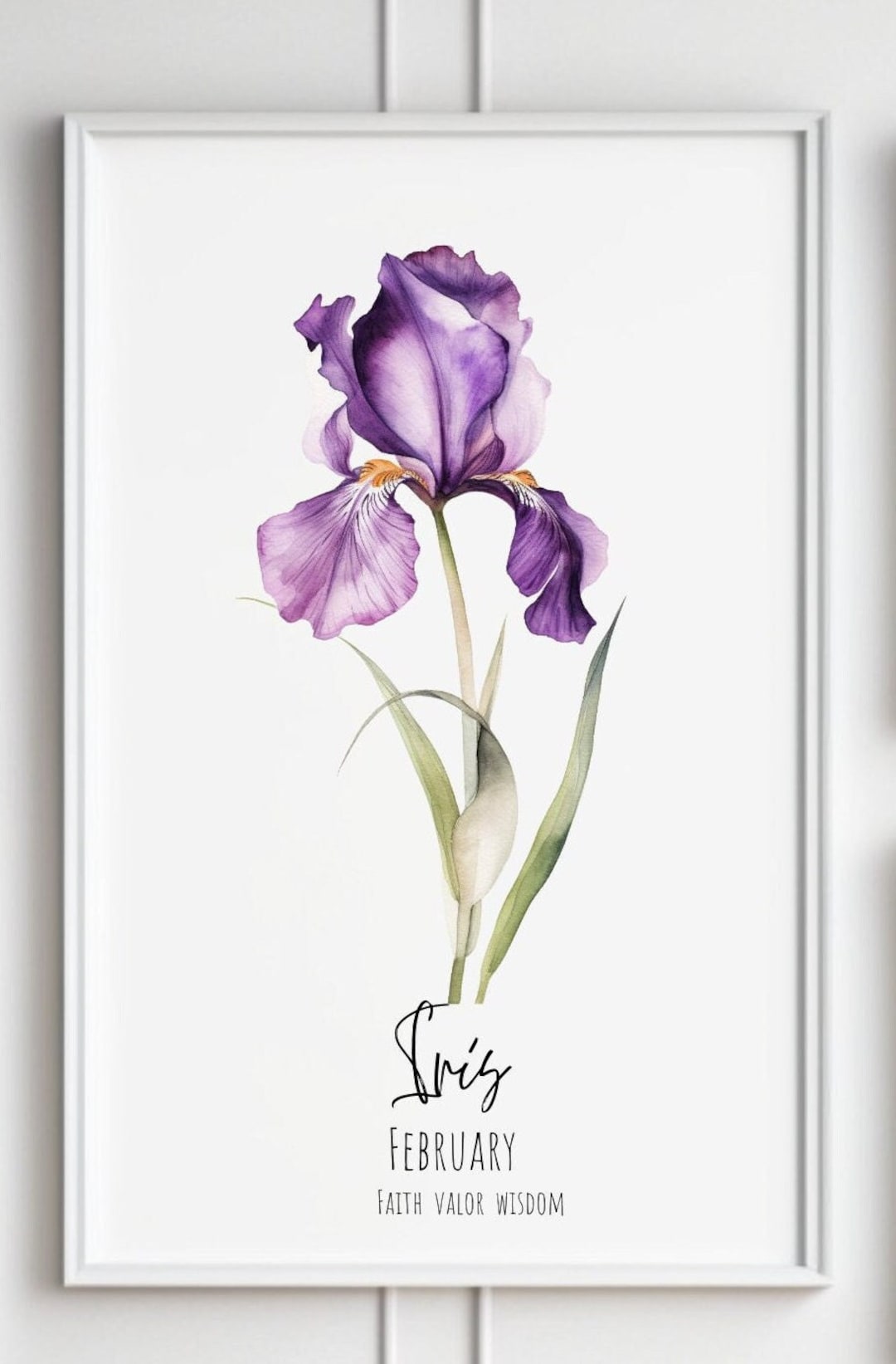 Purple Iris February Flower Watercolor Digital Art Print Birth Month ...