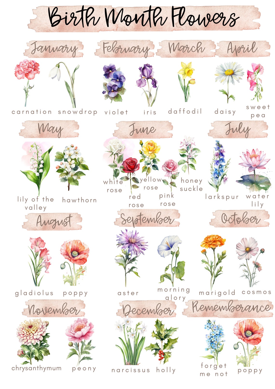 Purple Larkspur July Birth Month Flower Watercolor Digital Art Print ...