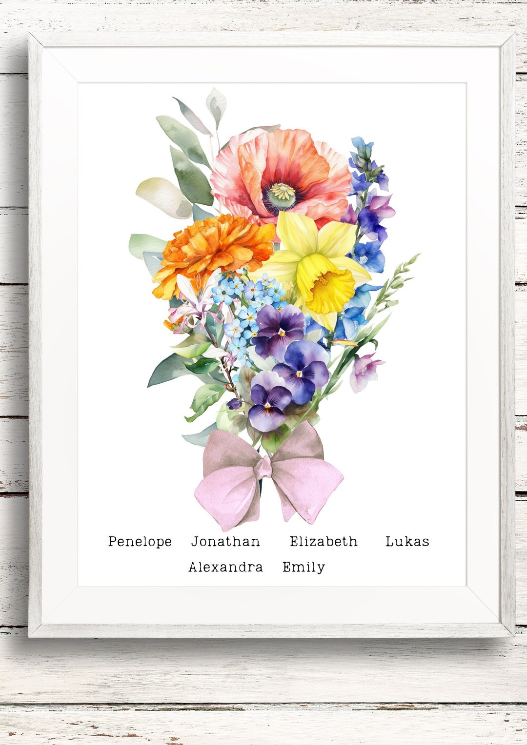 Birth Month Flower Bouquet Print: Personalized Family Art (digital ...