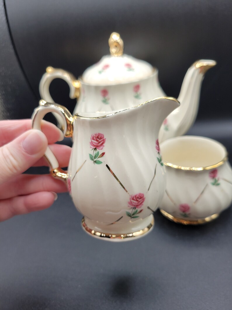 Vintage Stadler Rosebud Tea Set Teapot, Creamer & Sugar - Etsy