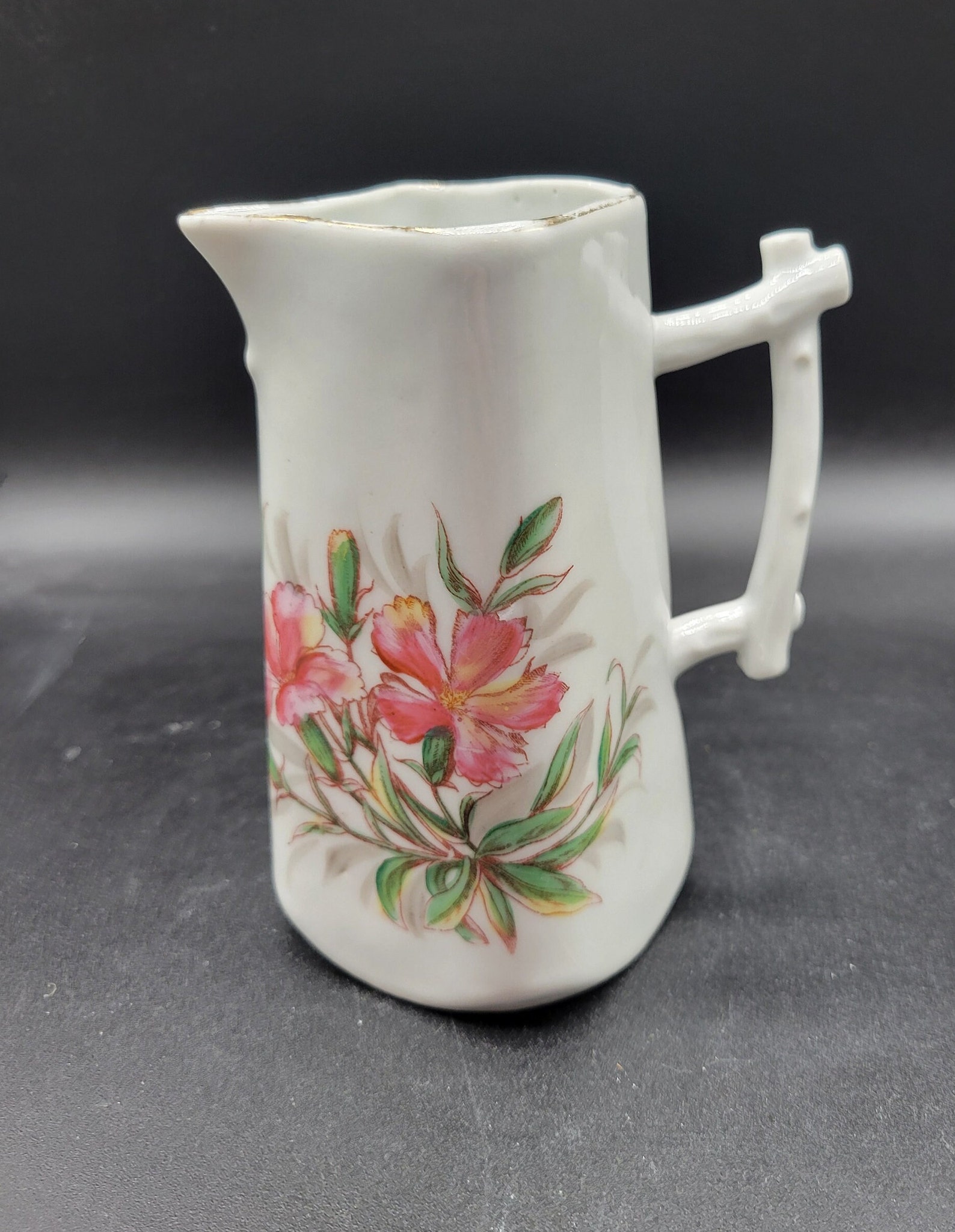 Vintage Pink Floral Syrup Pitcher With Gold Trim - Etsy