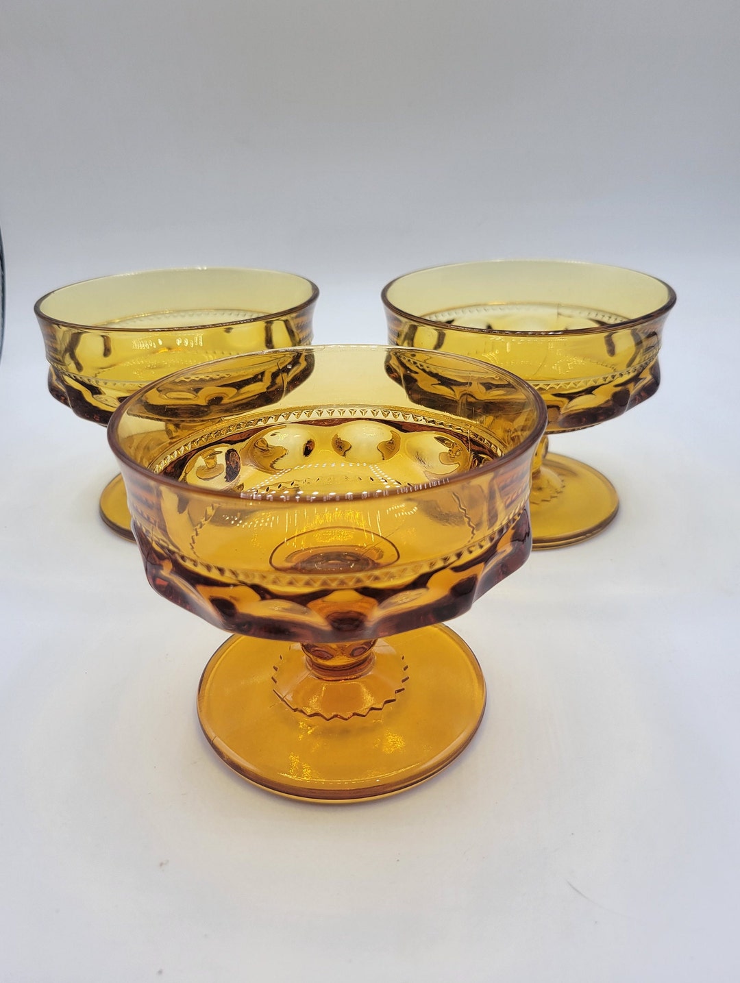 Vintage Amber Indiana Glass King's Crown Thumbprint Sherbet Dishes (set ...