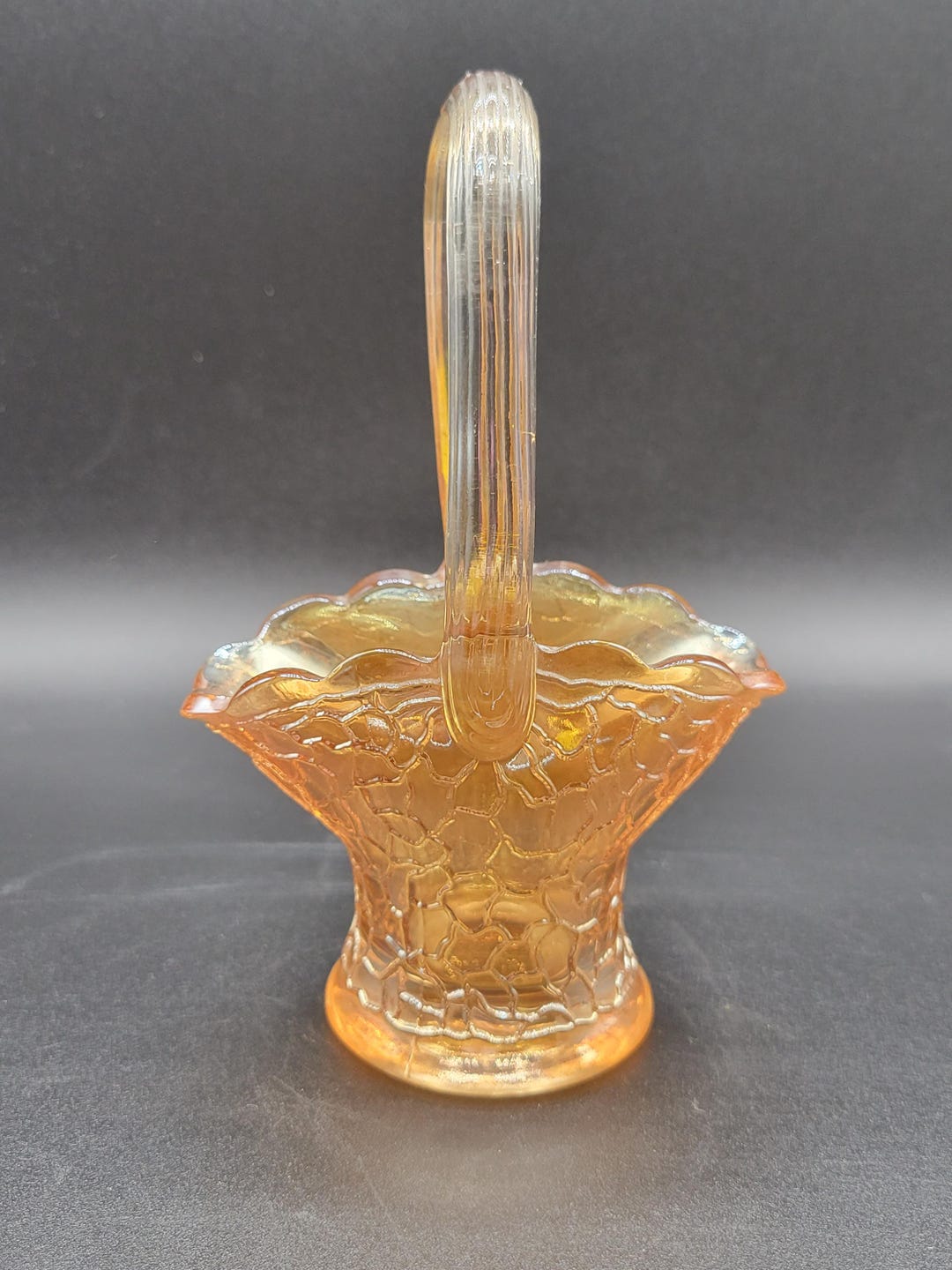 Vintage Mini Crackle Marigold Carnival Glass Basket - Etsy