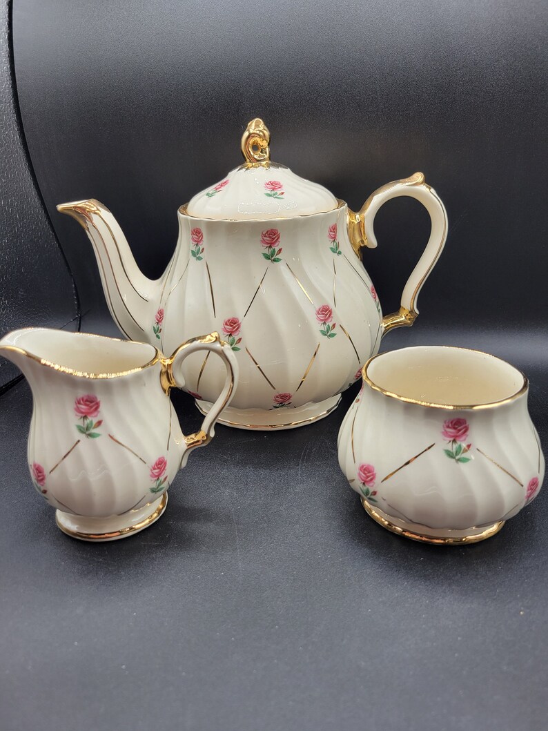 Vintage Stadler Rosebud Tea Set Teapot, Creamer & Sugar - Etsy
