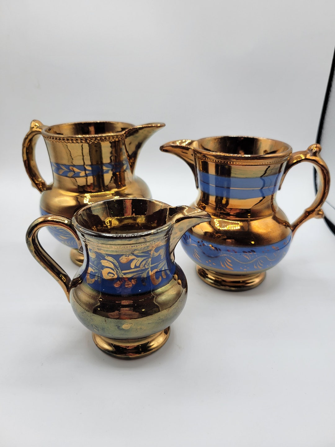 Vintage Set of 3 Copper Lustreware Pitchers/creamers - Etsy