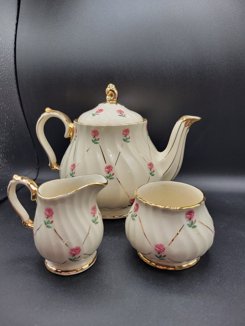 Vintage Stadler Rosebud Tea Set Teapot, Creamer & Sugar - Etsy
