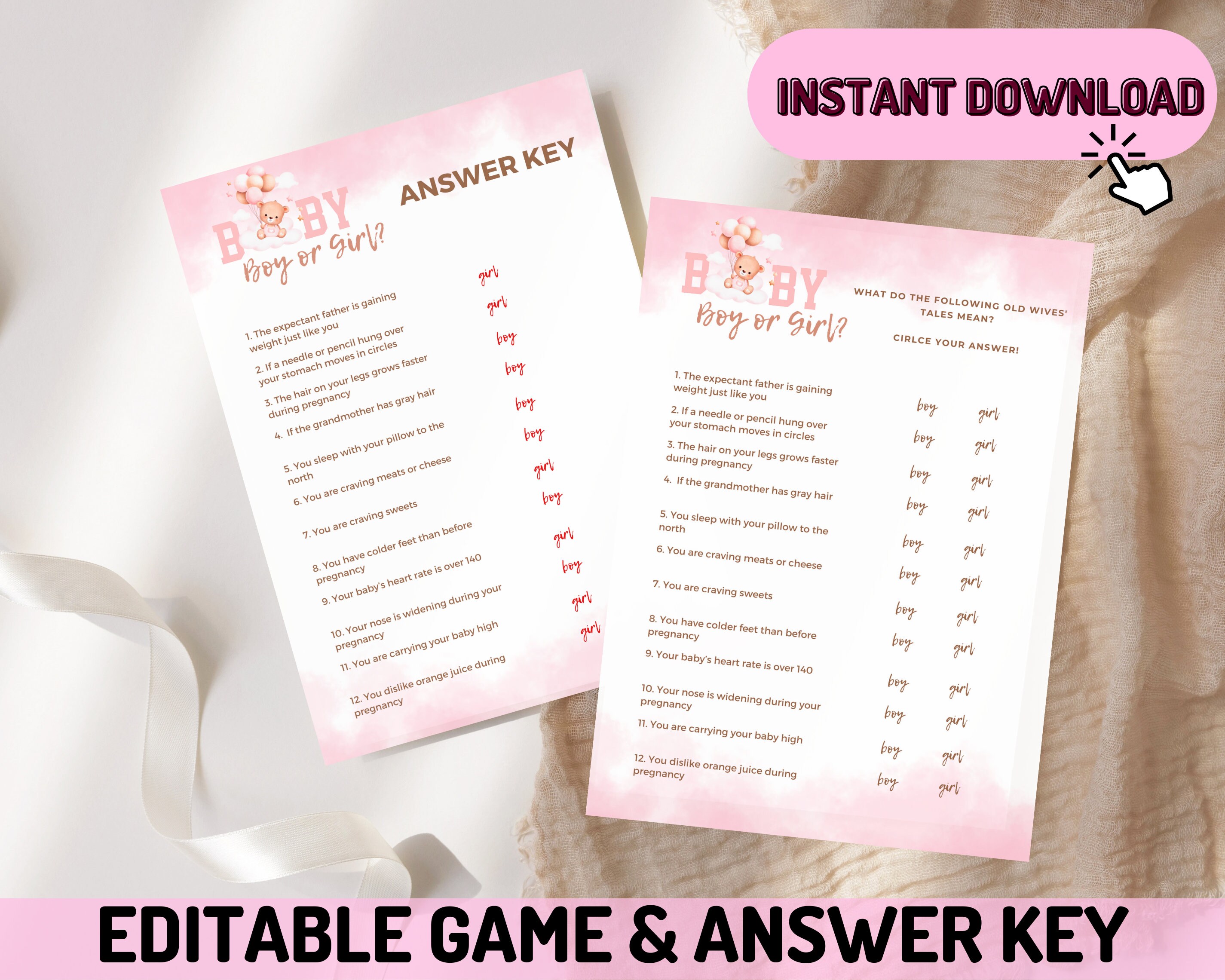 Boy or Girl Game Baby Shower Game Answer Key Templates Editable We Can ...