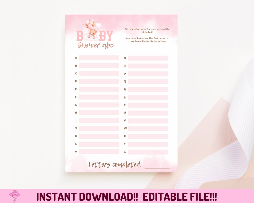 Shower ABC - Baby Shower Game Template - Editable | We Can Bearly Wait ...