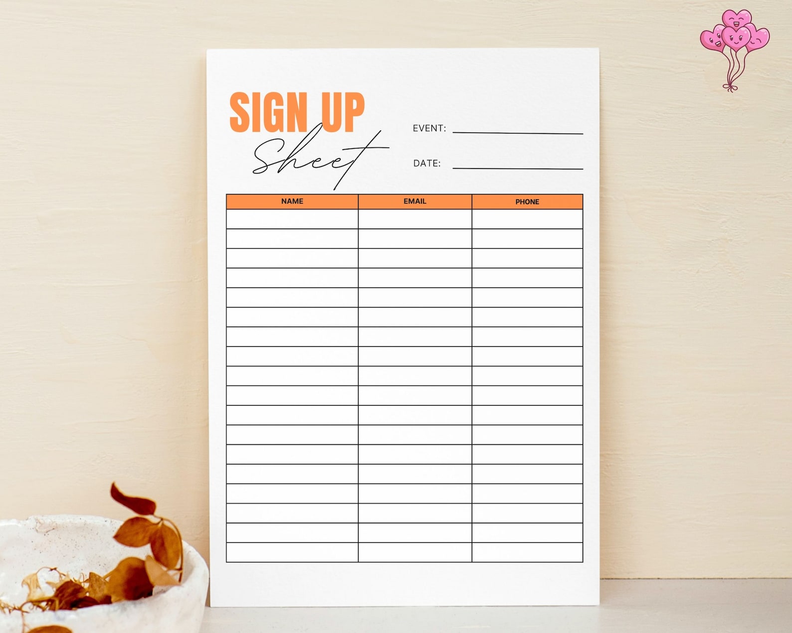 Editable Sign up Sheet Template, Printable Sign in Sheet Bundle ...