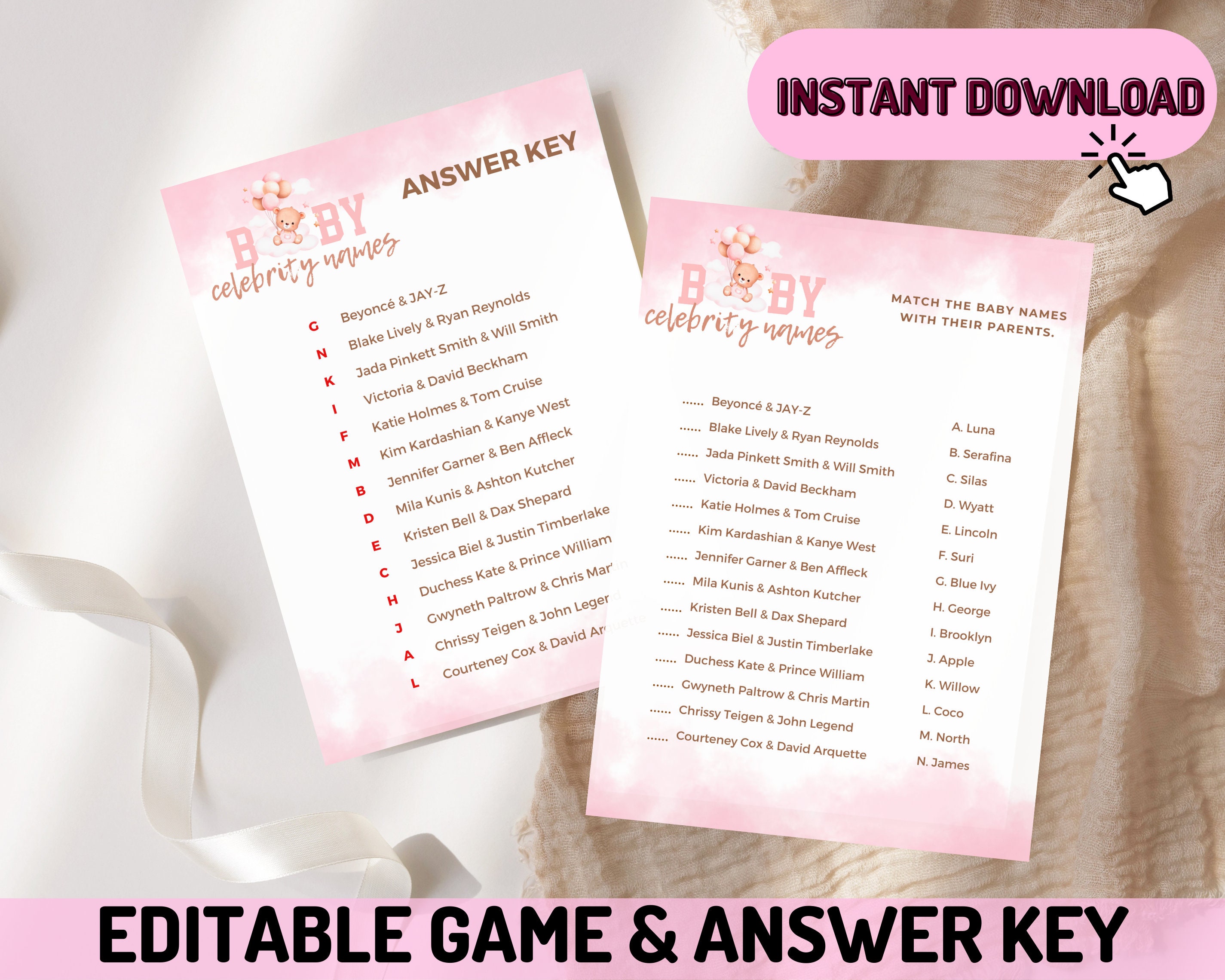 Guess the Celebrity Baby Names - Baby Shower Game + Answer Key ...