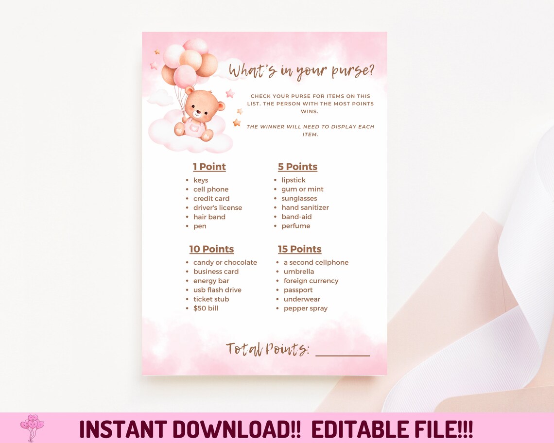 What's in Your Purse - Baby Shower Game Template - Editable | We Can ...