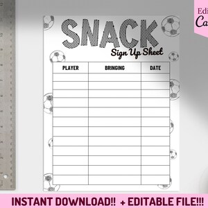 Editable Soccer Snack Sign up Sheet: Canva Template (digital Download ...