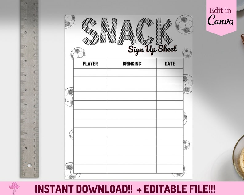 Editable Soccer Snack Sign up Sheet: Canva Template (digital Download ...