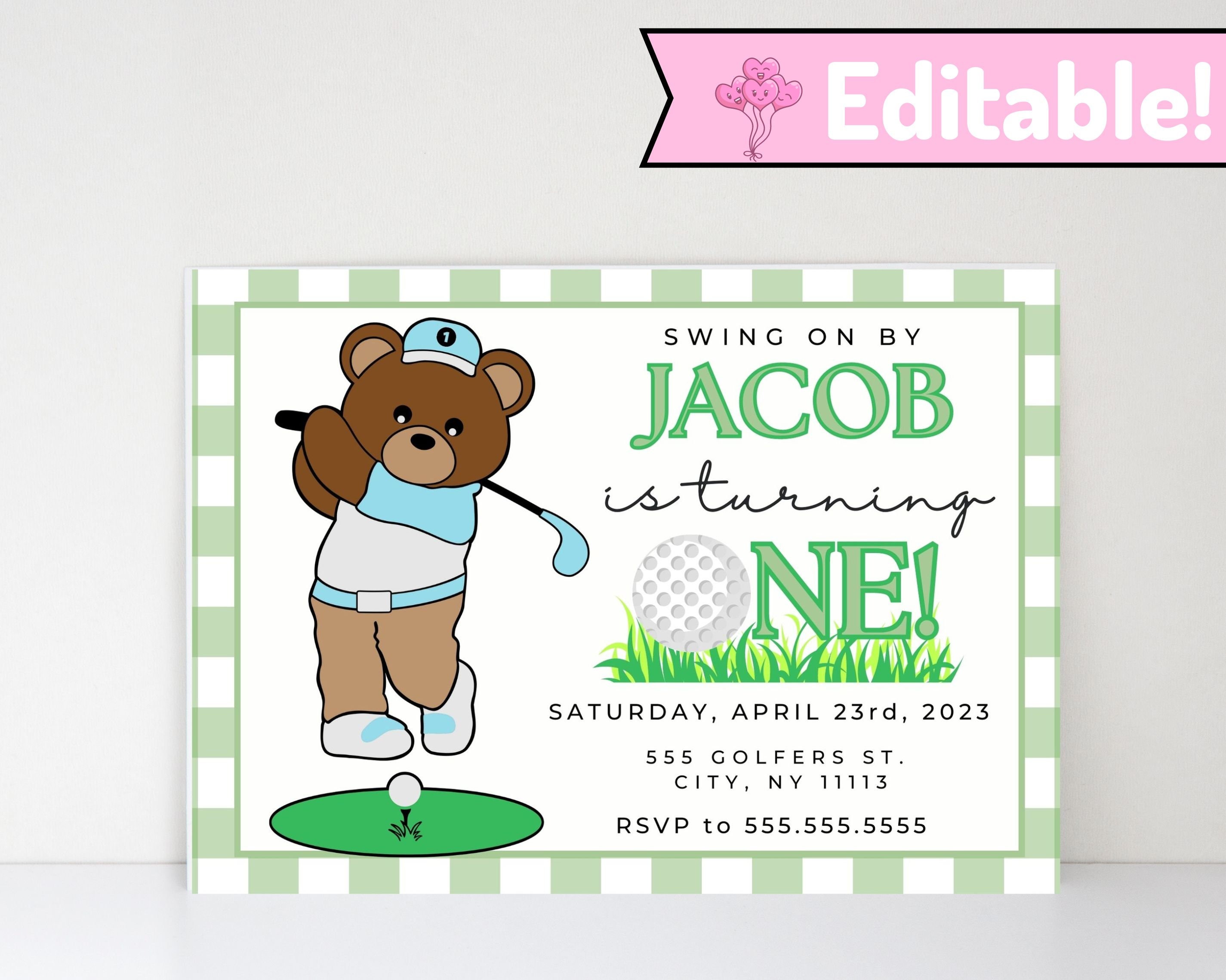 Editable Golf First Birthday Invitation, Printable Mini Golf Party ...