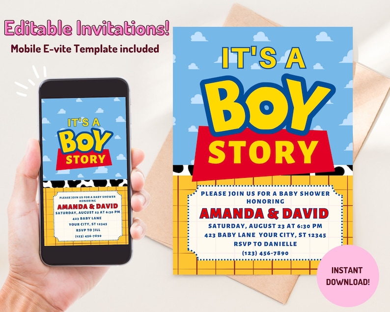 It's a Boy Story Baby Shower Printable Invitation, Boy Story Baby ...