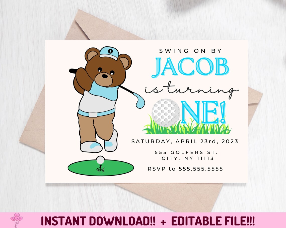 Editable Golf First Birthday Invitation, Printable Mini Golf Party ...