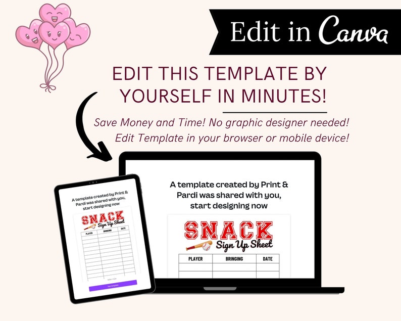 Editable Snack Sign up Sheet, Kids Baseball Snacksign up Sheet, Soft ...