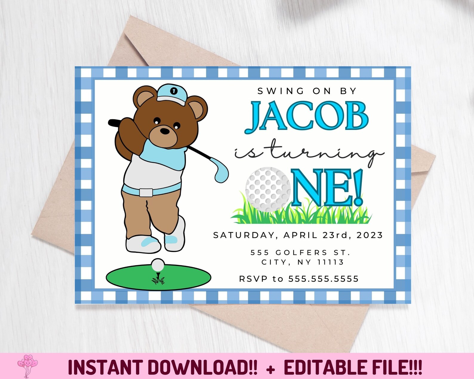 Editable Golf First Birthday Invitation, Printable Mini Golf Party ...