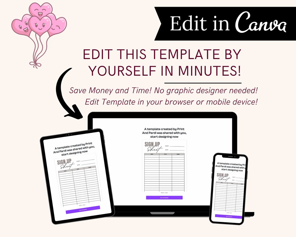 Editable Sign up Sheet Template, Printable Sign in Sheet Bundle ...