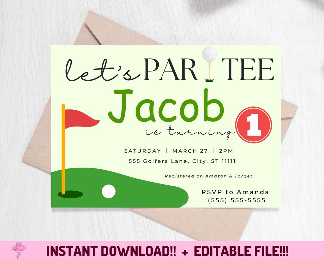 Editable Golf First Birthday Invitation, Printable Mini Golf Party ...