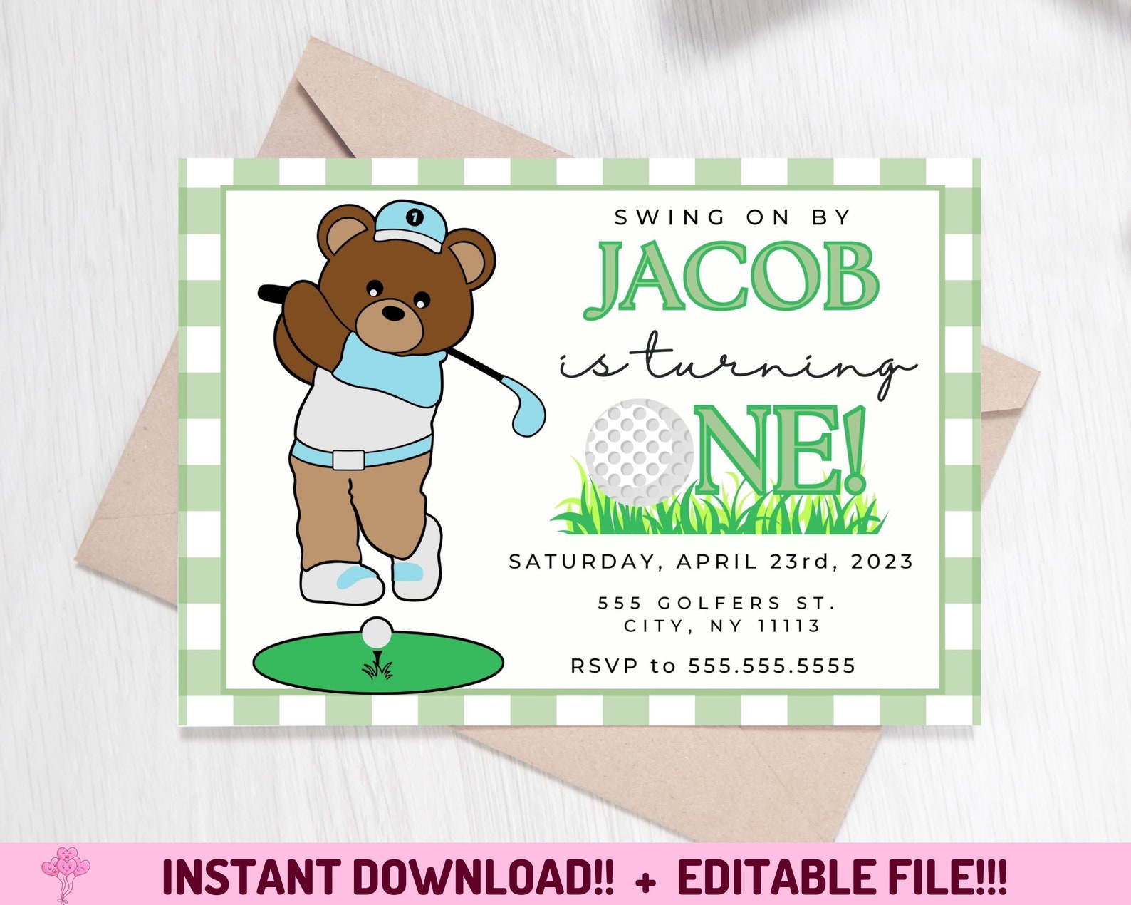 Editable Golf First Birthday Invitation, Printable Mini Golf Party ...