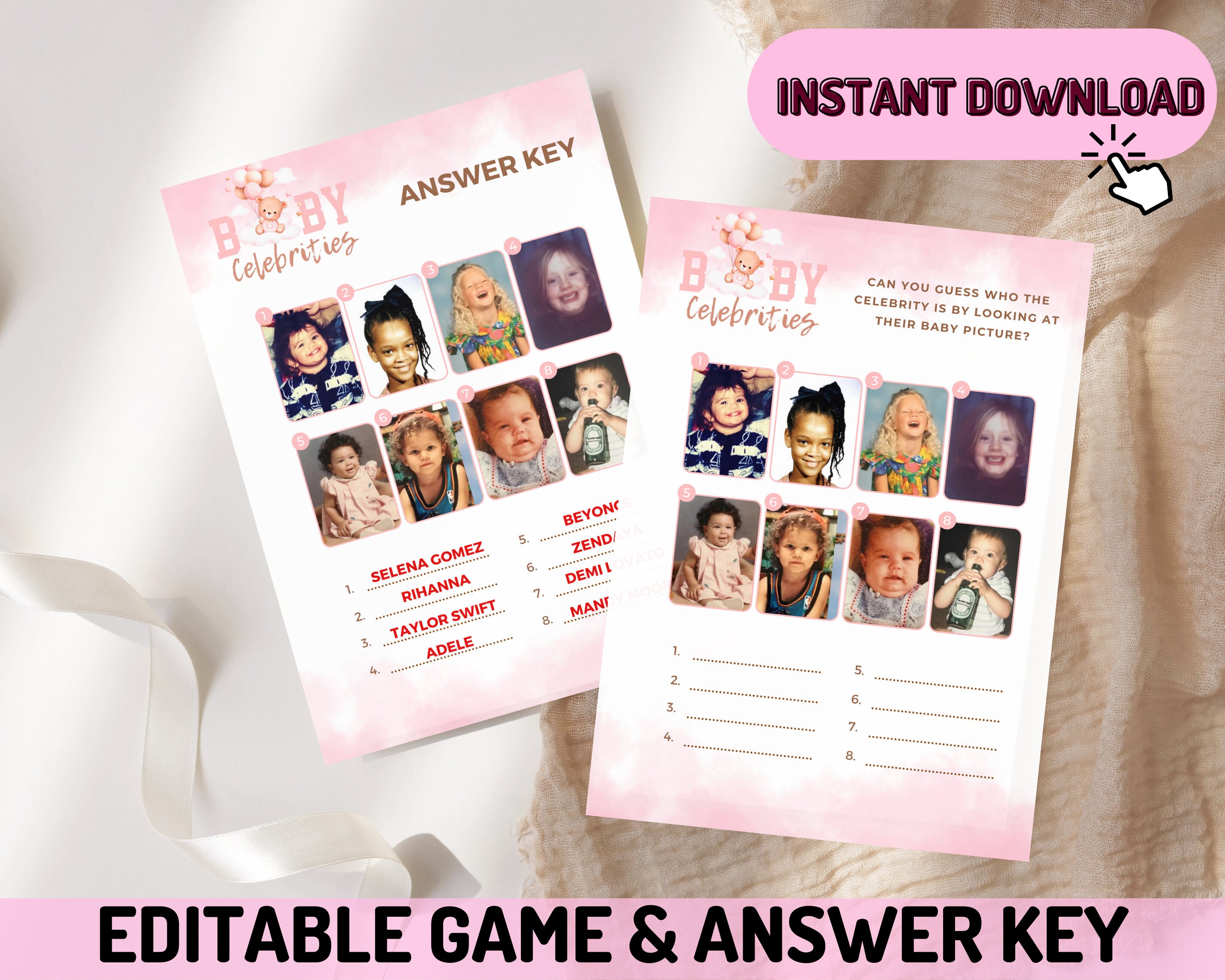 Guess the Celebrity Baby Picture - Baby Shower Game + Answer Key ...
