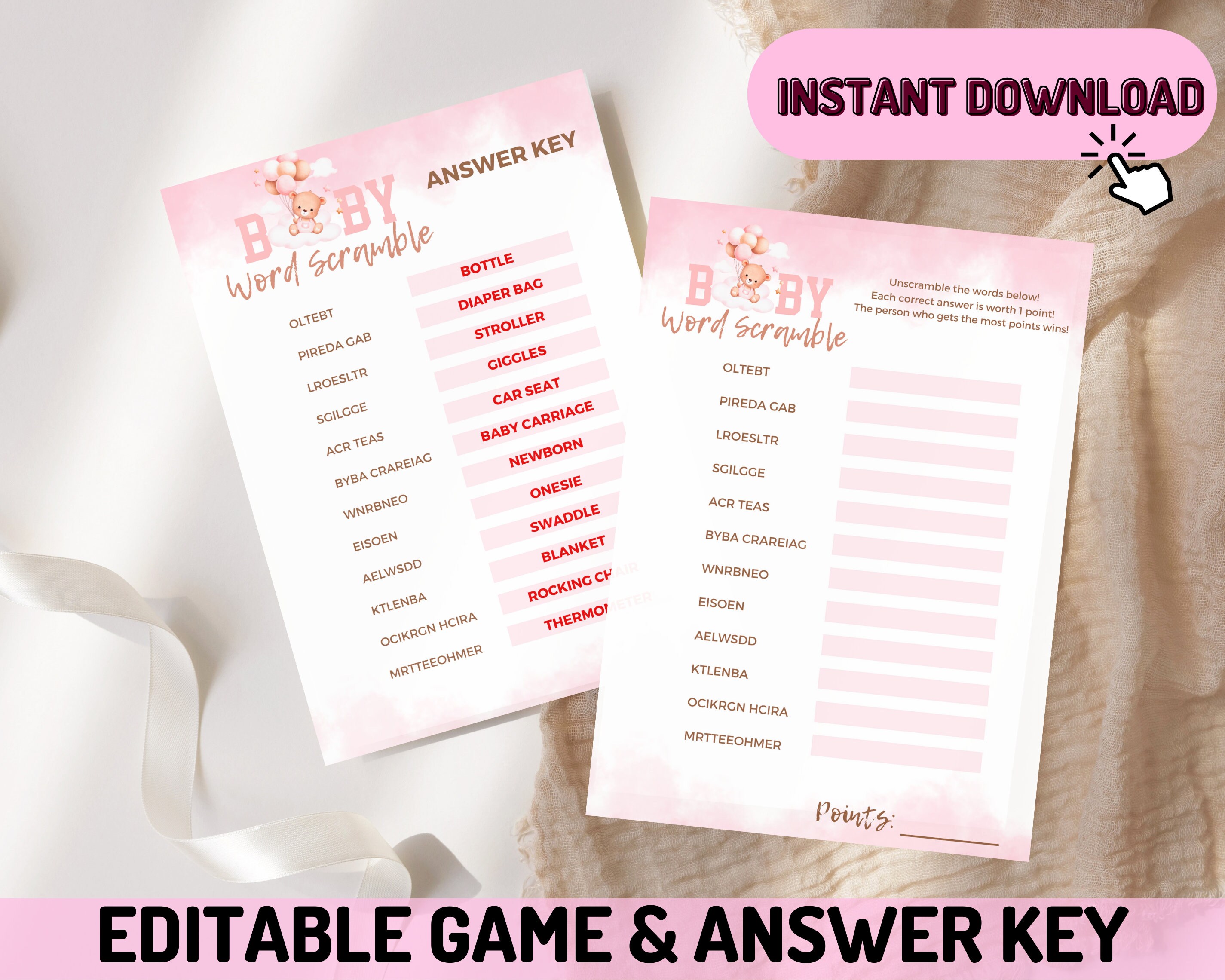 Baby Word Scramble Baby Shower Game + Answer Key Templates - Editable ...