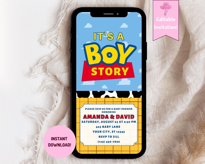 It's a Boy Story Baby Shower Printable Invitation, Boy Story Baby ...