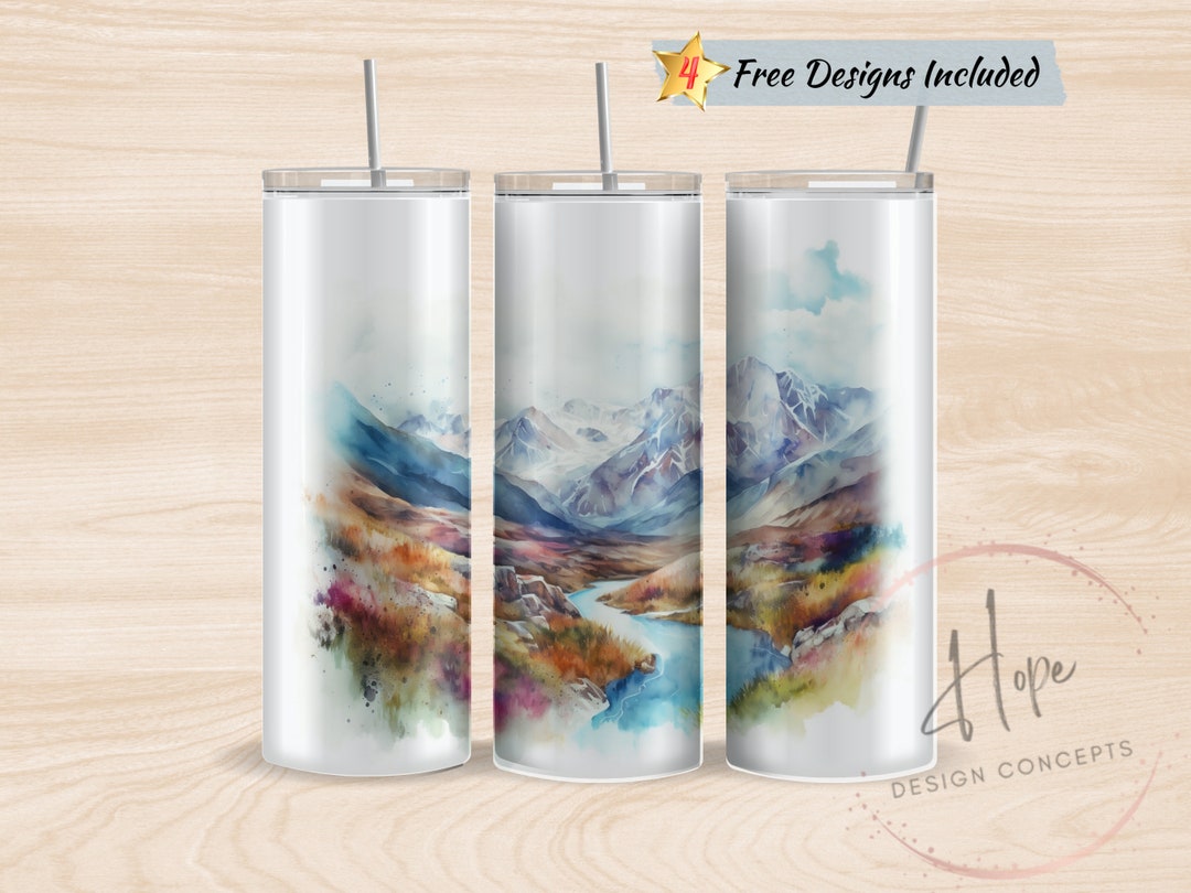 Denali National Park Watercolor 20 Oz Skinny Tumbler Sublimation Design ...