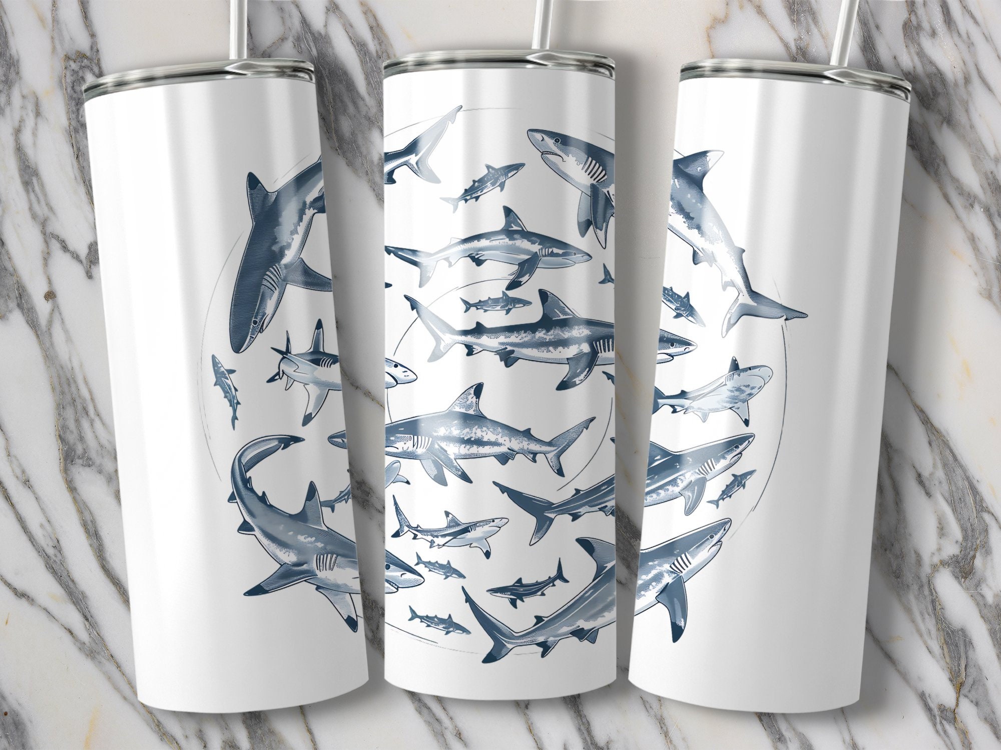 Circle of Sharks 20oz Tumbler Design Wrap, Shark Life Digital Download ...