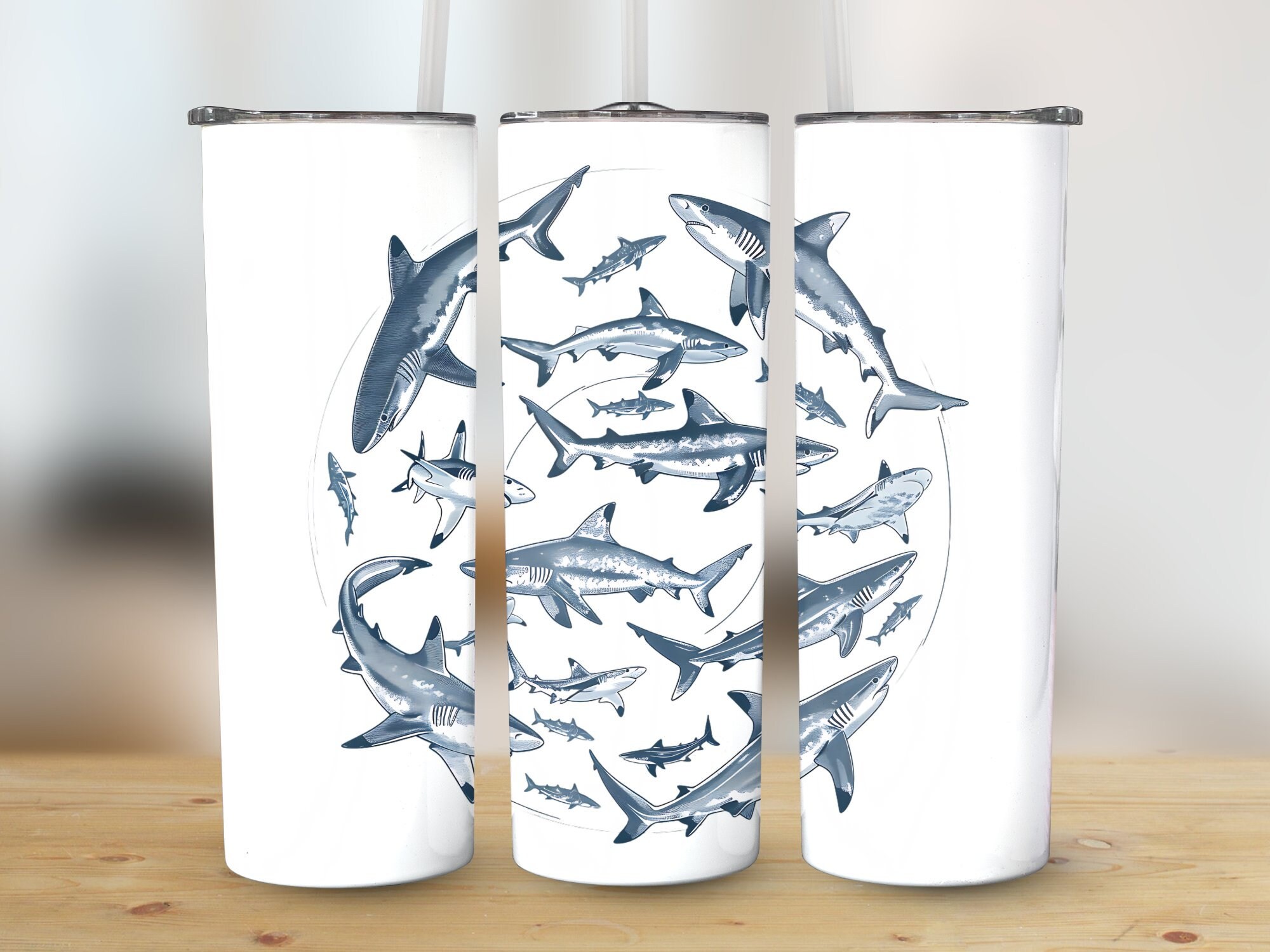 Circle of Sharks 20oz Tumbler Design Wrap, Shark Life Digital Download ...