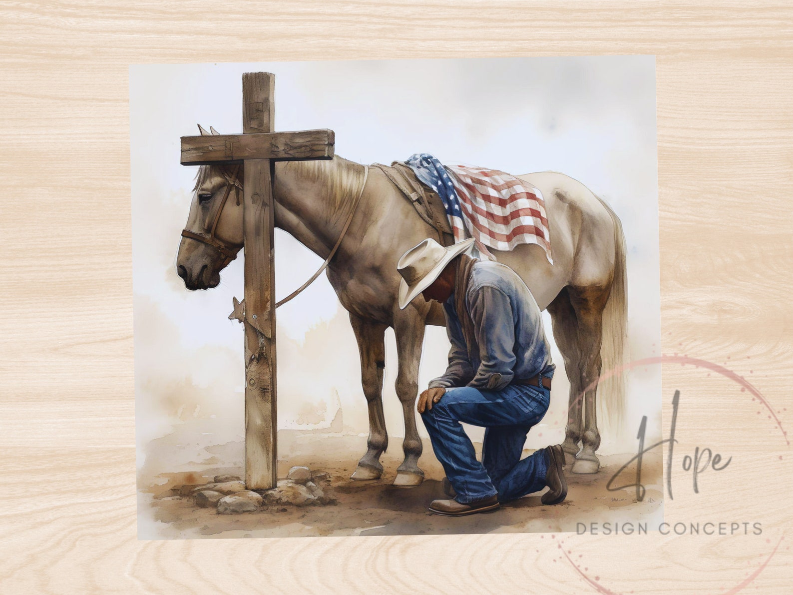 Cowboy With Horse Kneeling at Cross 20 Oz Skinny Tumbler Sublimation ...
