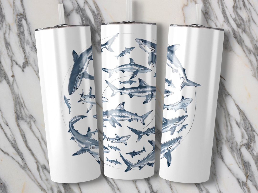 Circle of Sharks 20oz Tumbler Design Wrap, Shark Life Digital Download ...