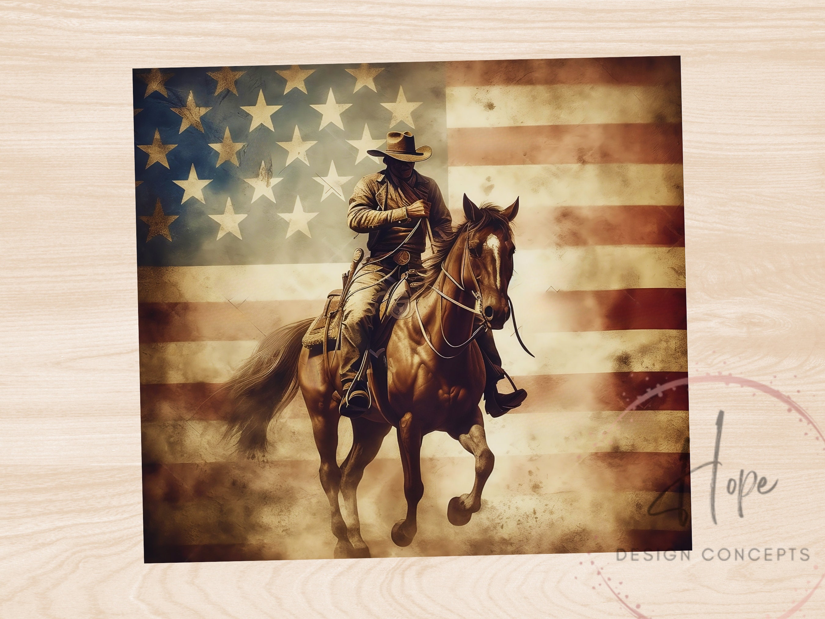 Cowboy Riding Horse Rustic Flag 20 Oz Skinny Tumbler, Western ...