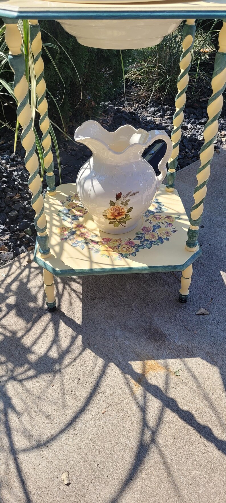 Vintage Hand-painted Wash Stand With Mirror, Candle Holders, Basin and ...