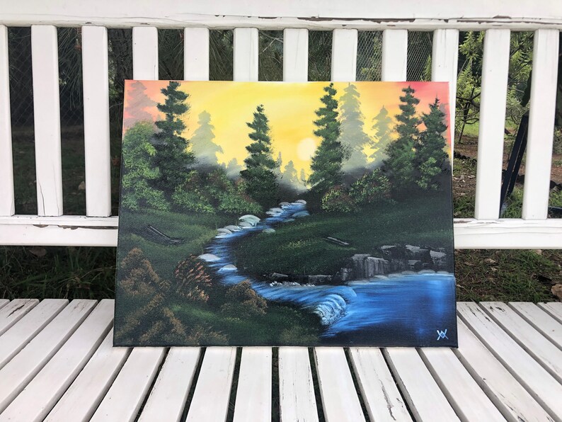 Bob Ross Style Original Oil Painting 16X20 Spruce Creek at Sunsent - Etsy