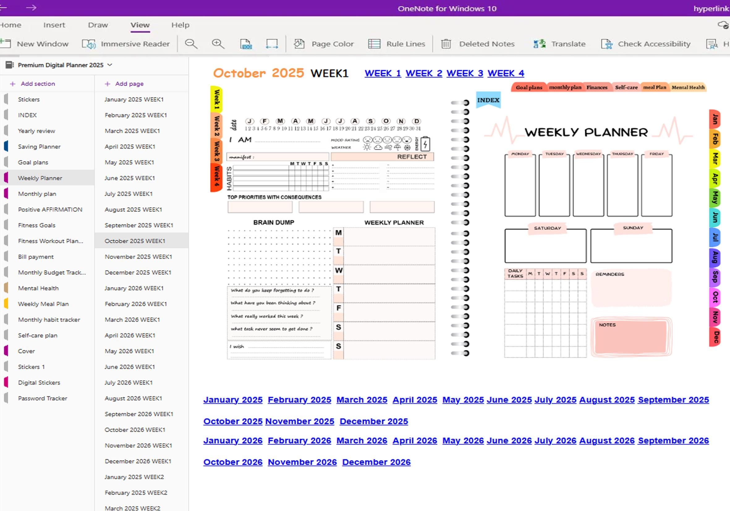 Onenoteadhd Digital Planner 2025- 2026, Hyperlinked Onenote Planner ...