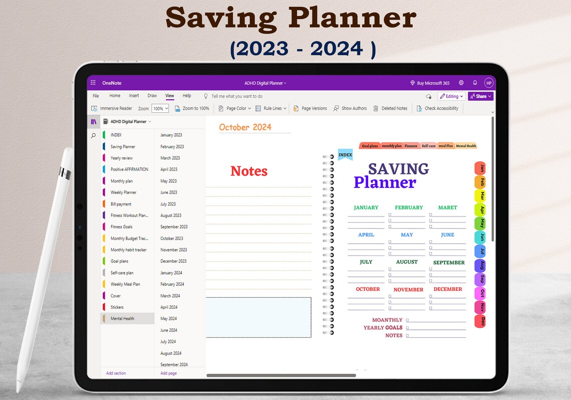 One Note Template Digital Planner 2023- 2024 Onenote Stickers -ipad ...