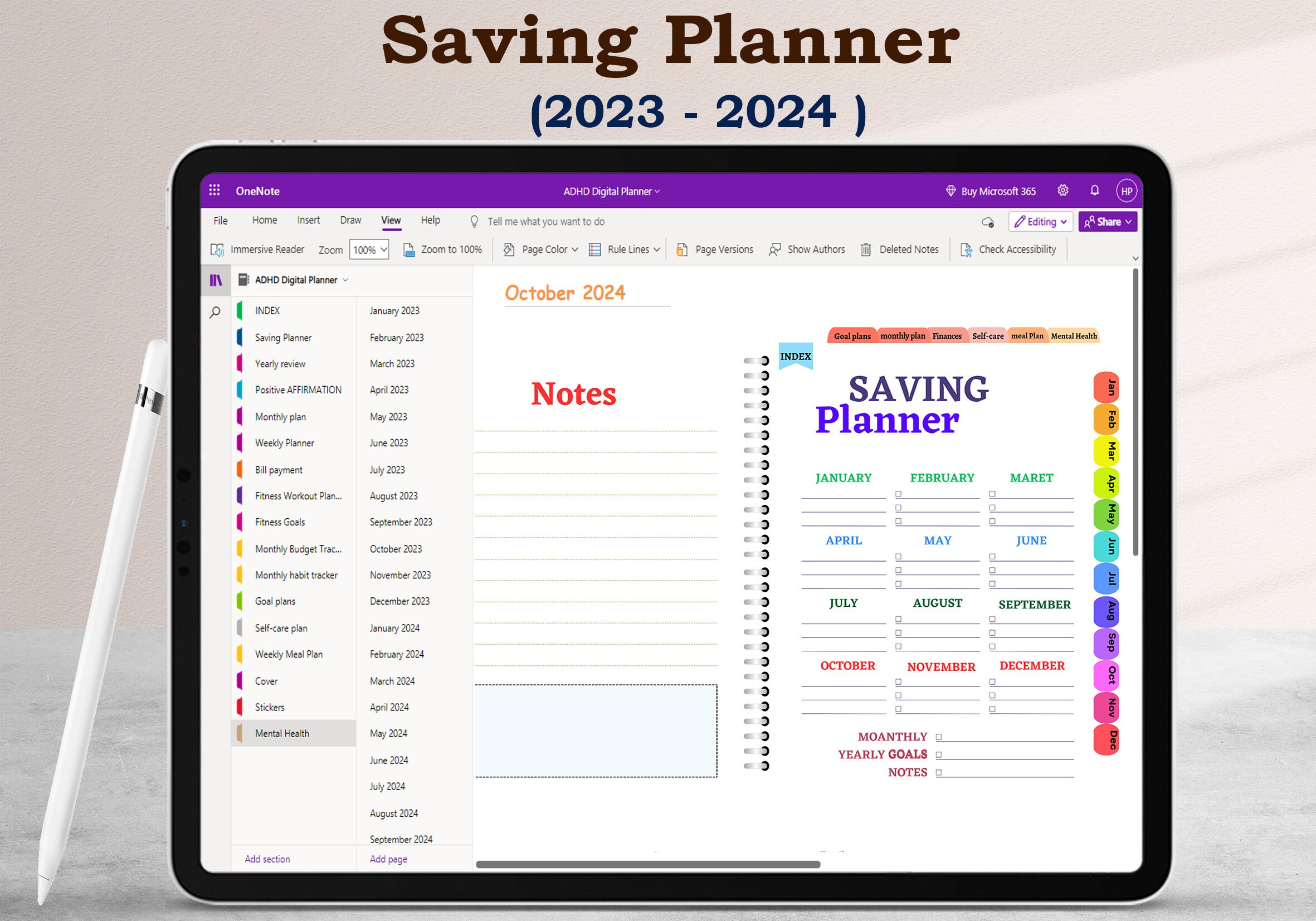 One Note Template Digital Planner 2023- 2024 Onenote Stickers -ipad ...