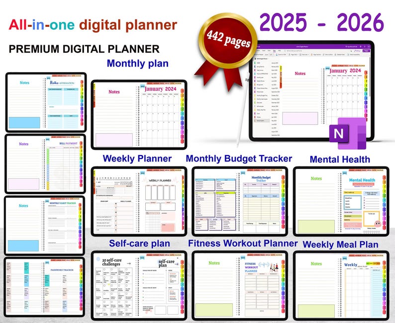Onenote Digital Planner 2025- 2026, Hyperlinked Onenote Planner ...