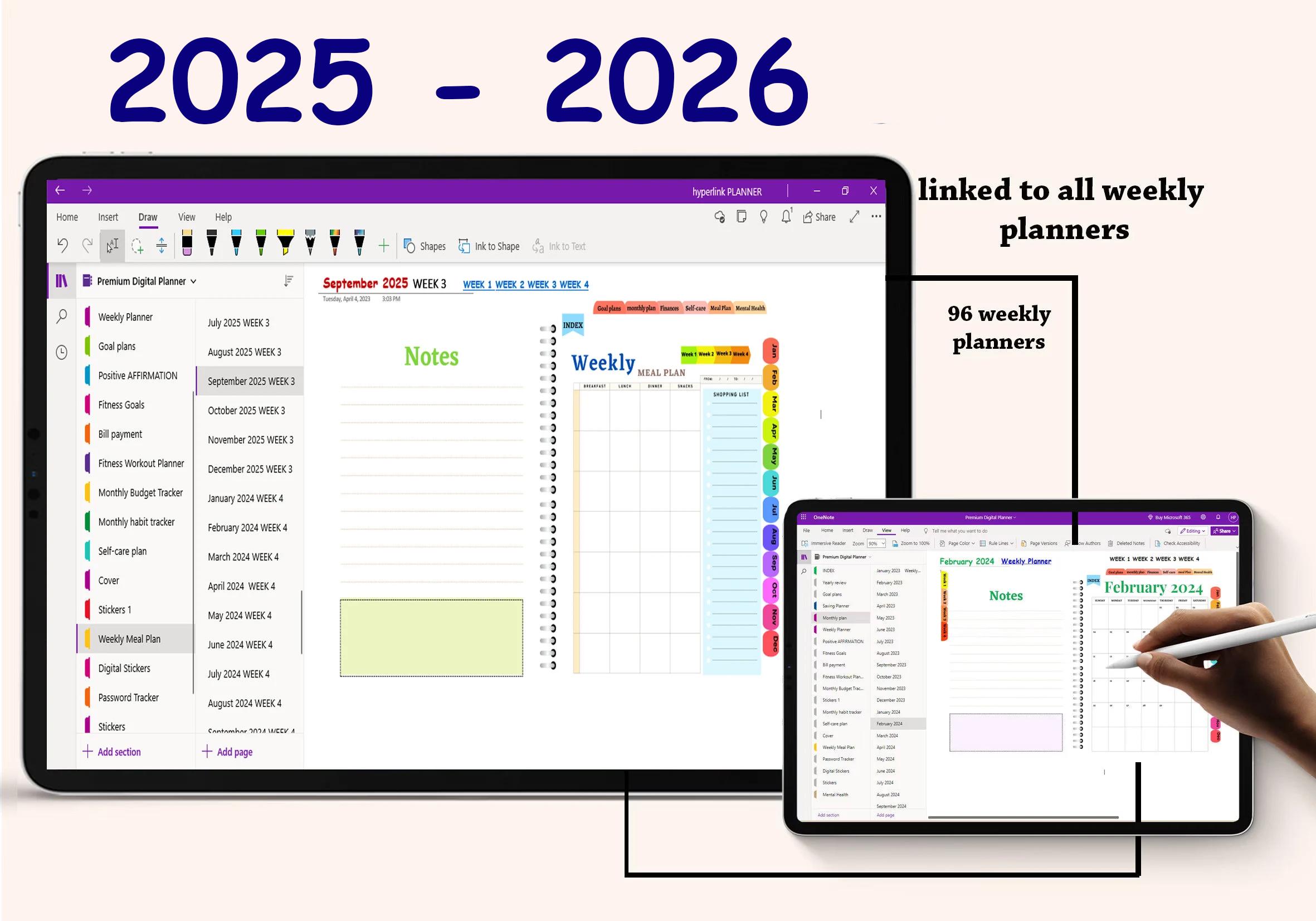 2025-2026 Onenote Digital Planner – Hyperlinked Template With Stickers ...