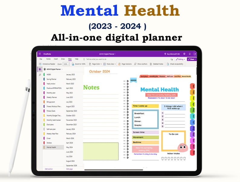 One Note Template Digital Planner 2023- 2024 Onenote Stickers -ipad ...