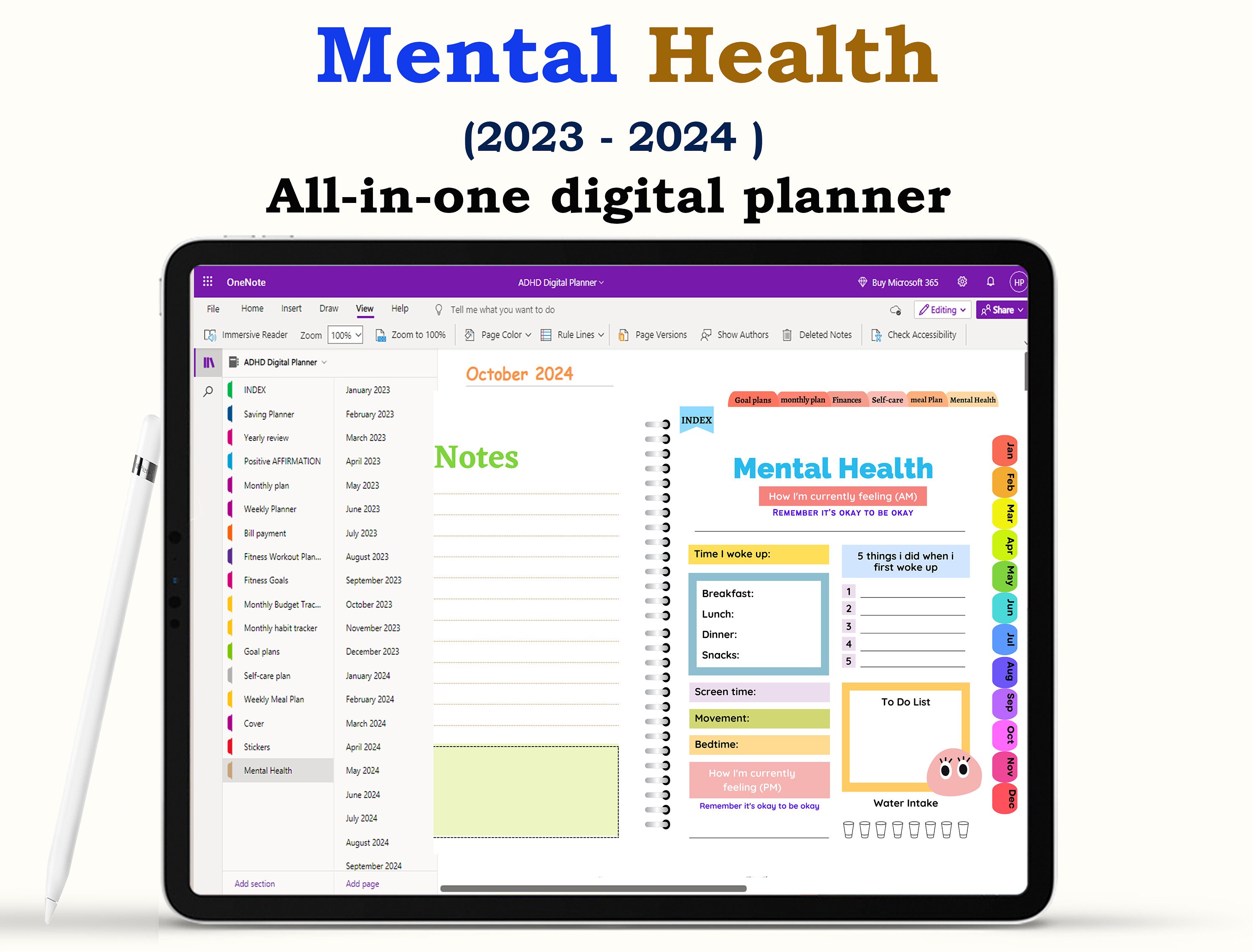 One Note Template Digital Planner 2023- 2024 Onenote Stickers -ipad ...