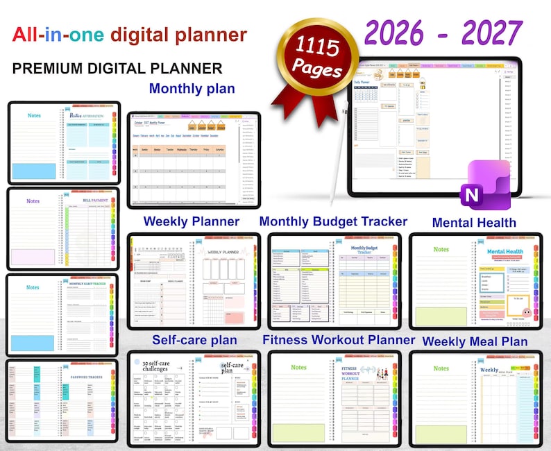 Onenote ADHD Digital Planner 2026- 2027,hyperlinked Onenote Planner ...