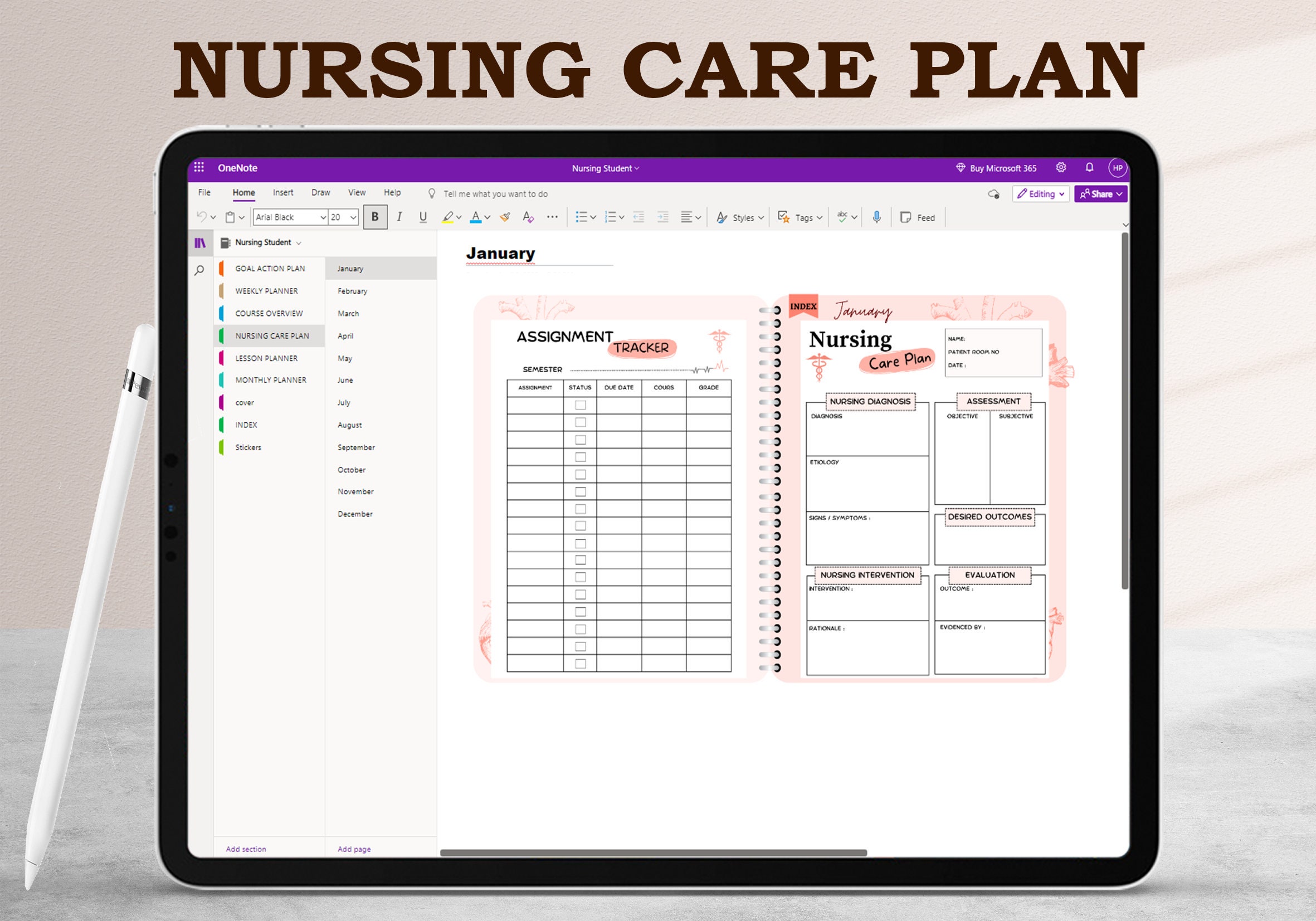 Nursing Digital Planner Onenote Undated Nursing School Planner Onenote ...