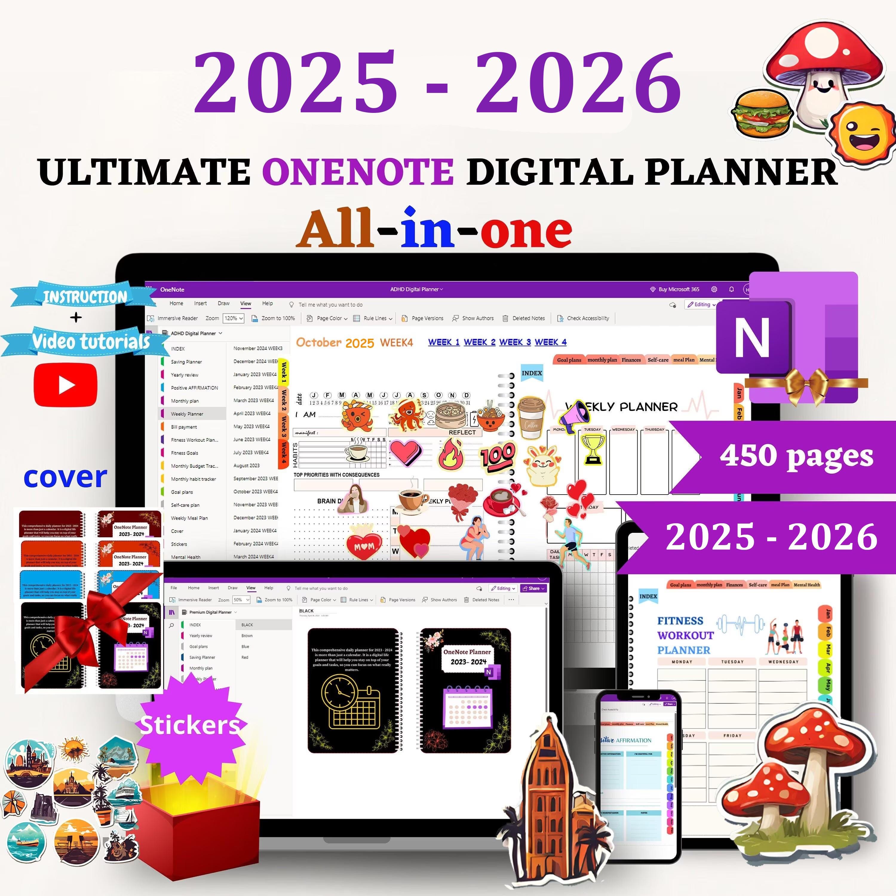 Onenote Digital Planner 2025- 2026, Hyperlinked Onenote Planner ...